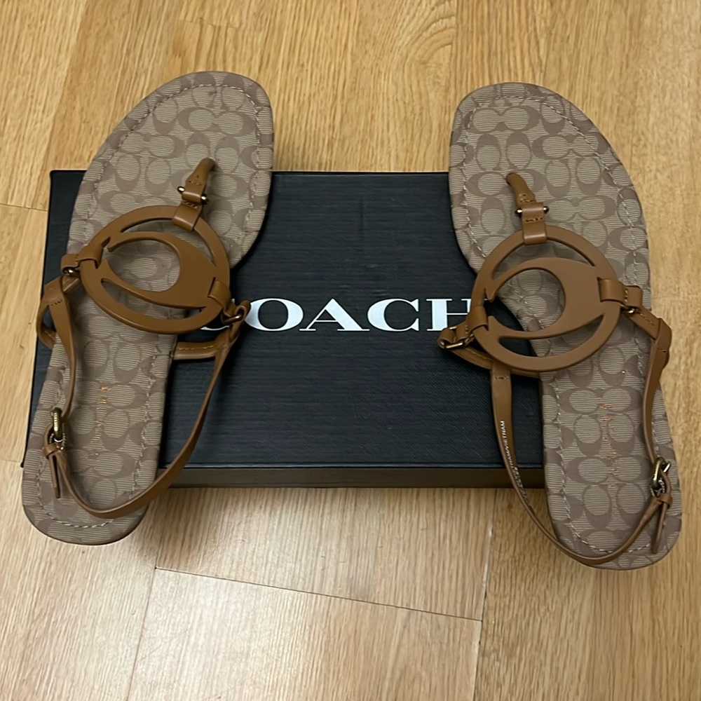 Coach Jeri Leather Signature Sandal Light Saddle/Stone - Gem